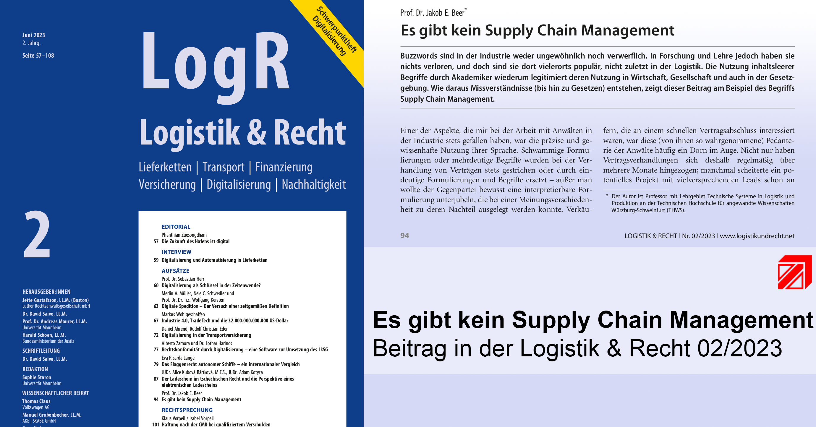 Es gibt kein Supply Chain Management: Beitrag in der "Logistik & Recht ...